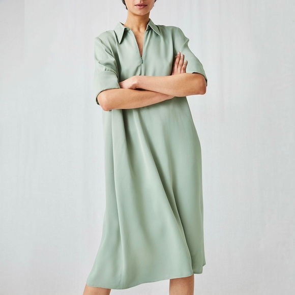 Arket | Dresses | Arket Satin Short Sleeve Zipfront Aline Midi Dress ...